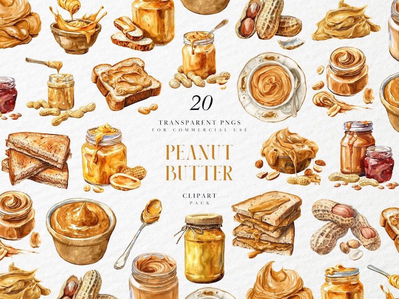 Watercolor Peanut Butter Clipart, Creamy Spread Sandwich Dessert ...