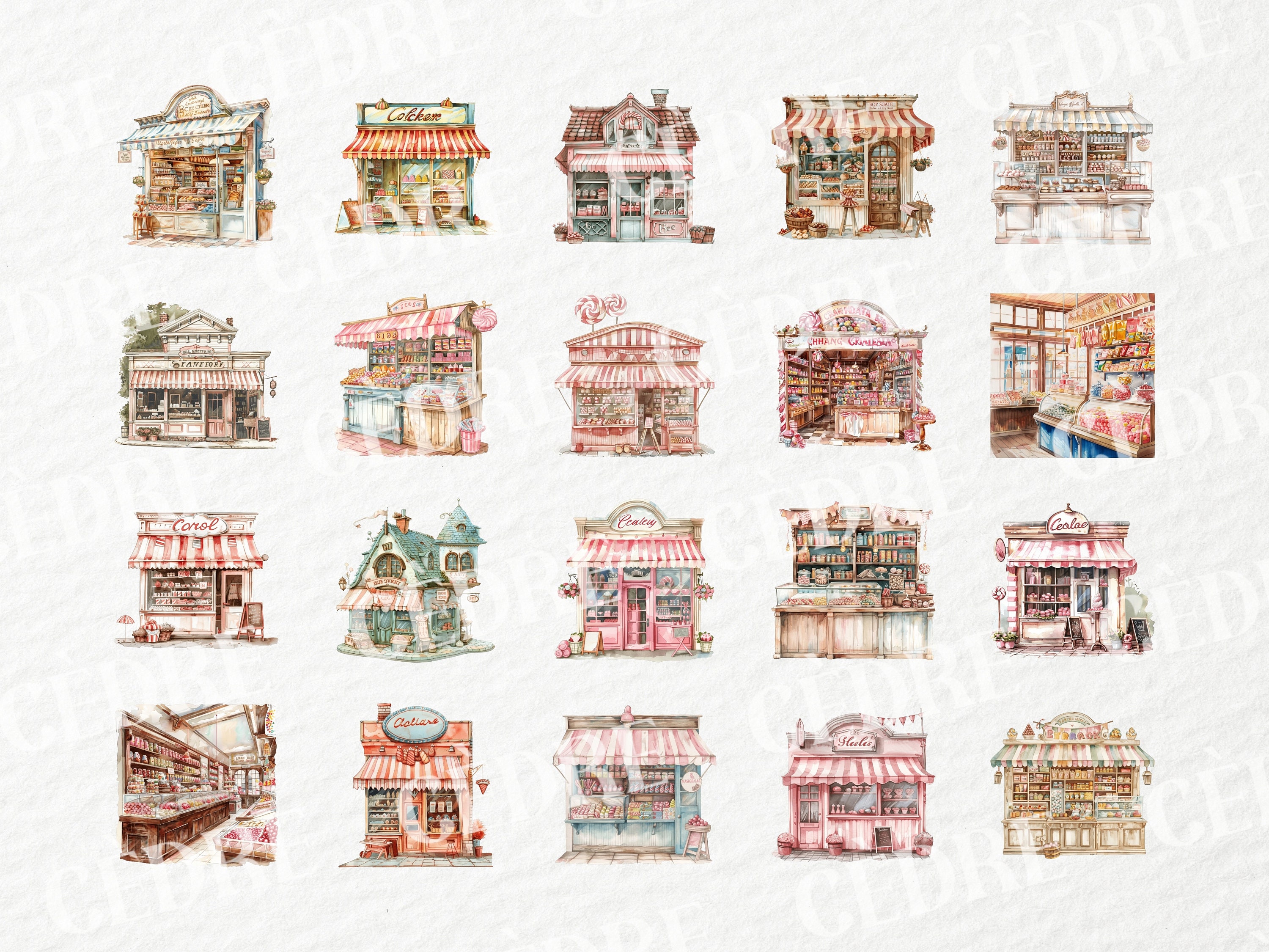 Watercolor Candy Shop Clipart, Candy Store Clipart, Sweets, Dessert ...