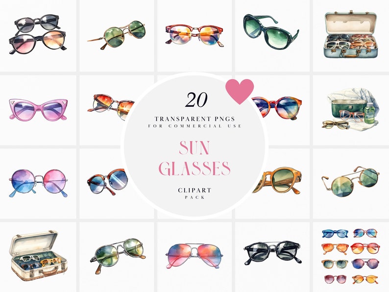 Watercolor Sunglasses Clipart, Shades Clipart, Vintage Sunglasses PNG ...
