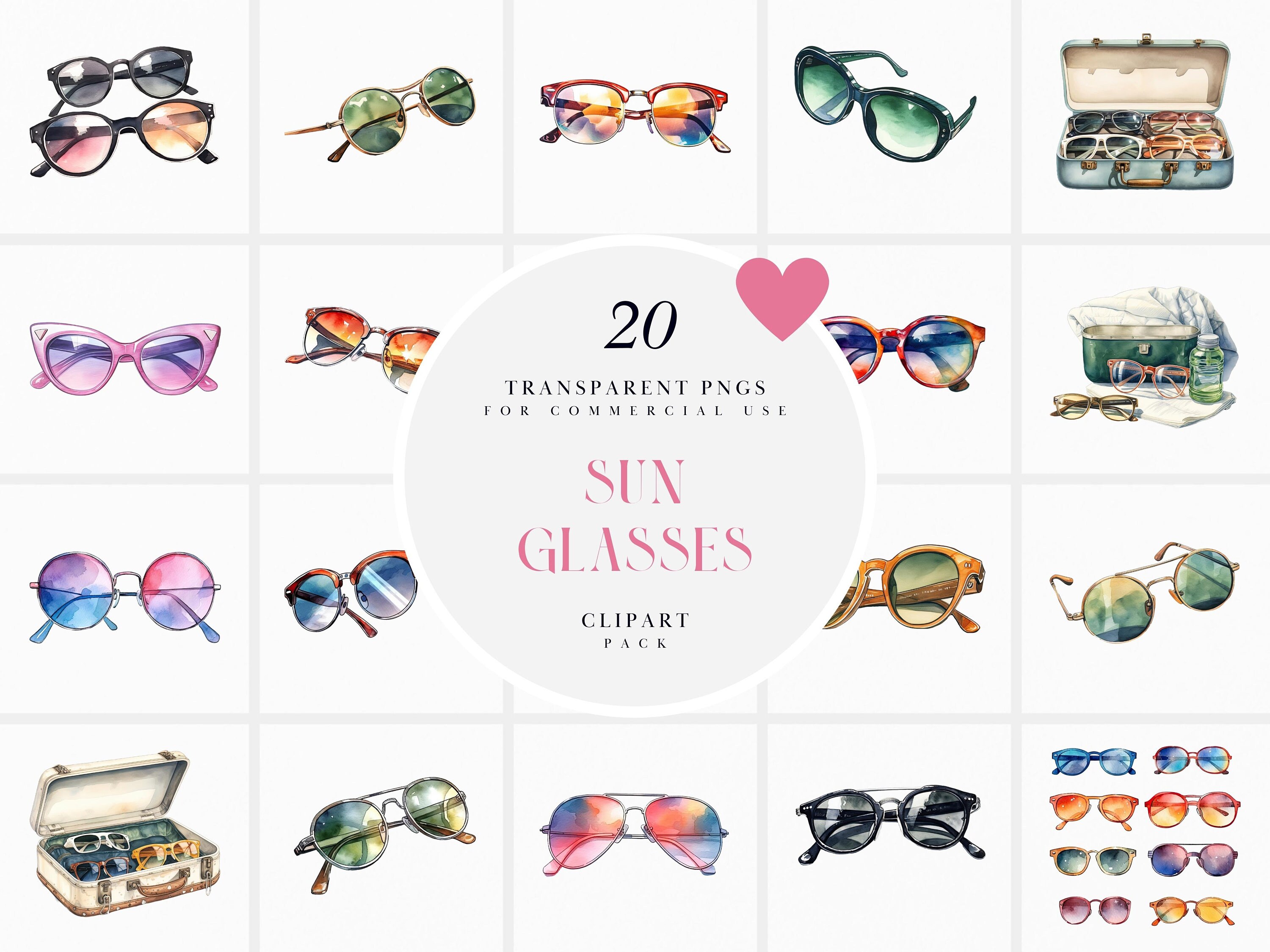 Watercolor Sunglasses Clipart, Shades Clipart, Vintage Sunglasses PNG ...
