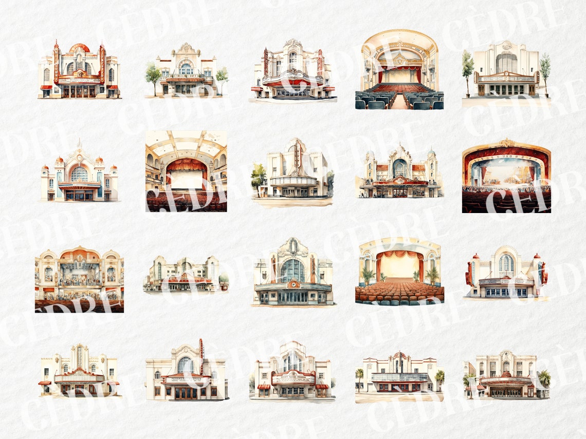 Watercolor Movie Theater Clipart, Theatre Movie Cinema Clipart ...