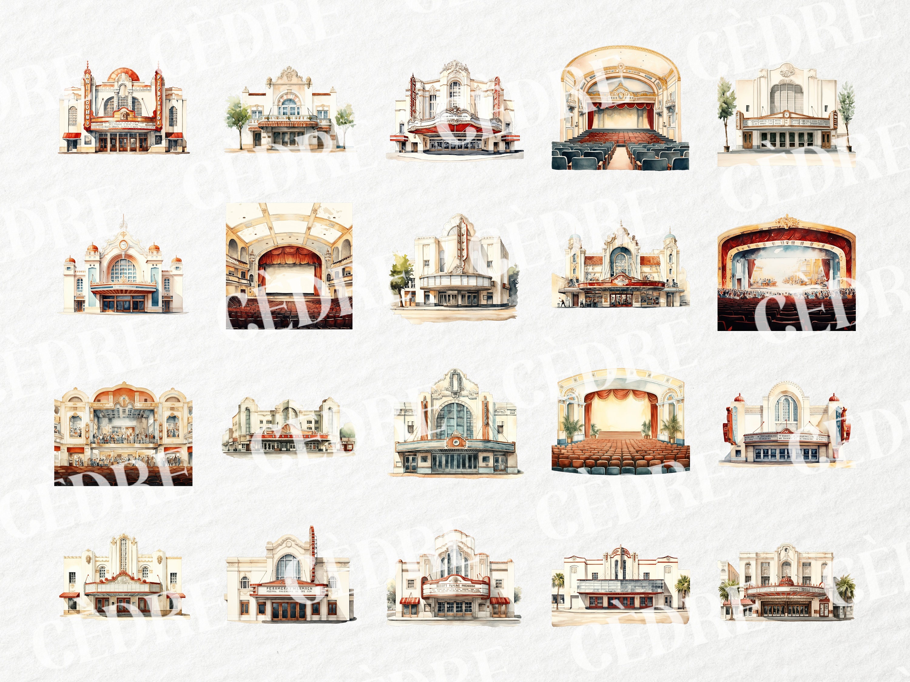 Watercolor Movie Theater Clipart, Theatre Movie Cinema Clipart ...