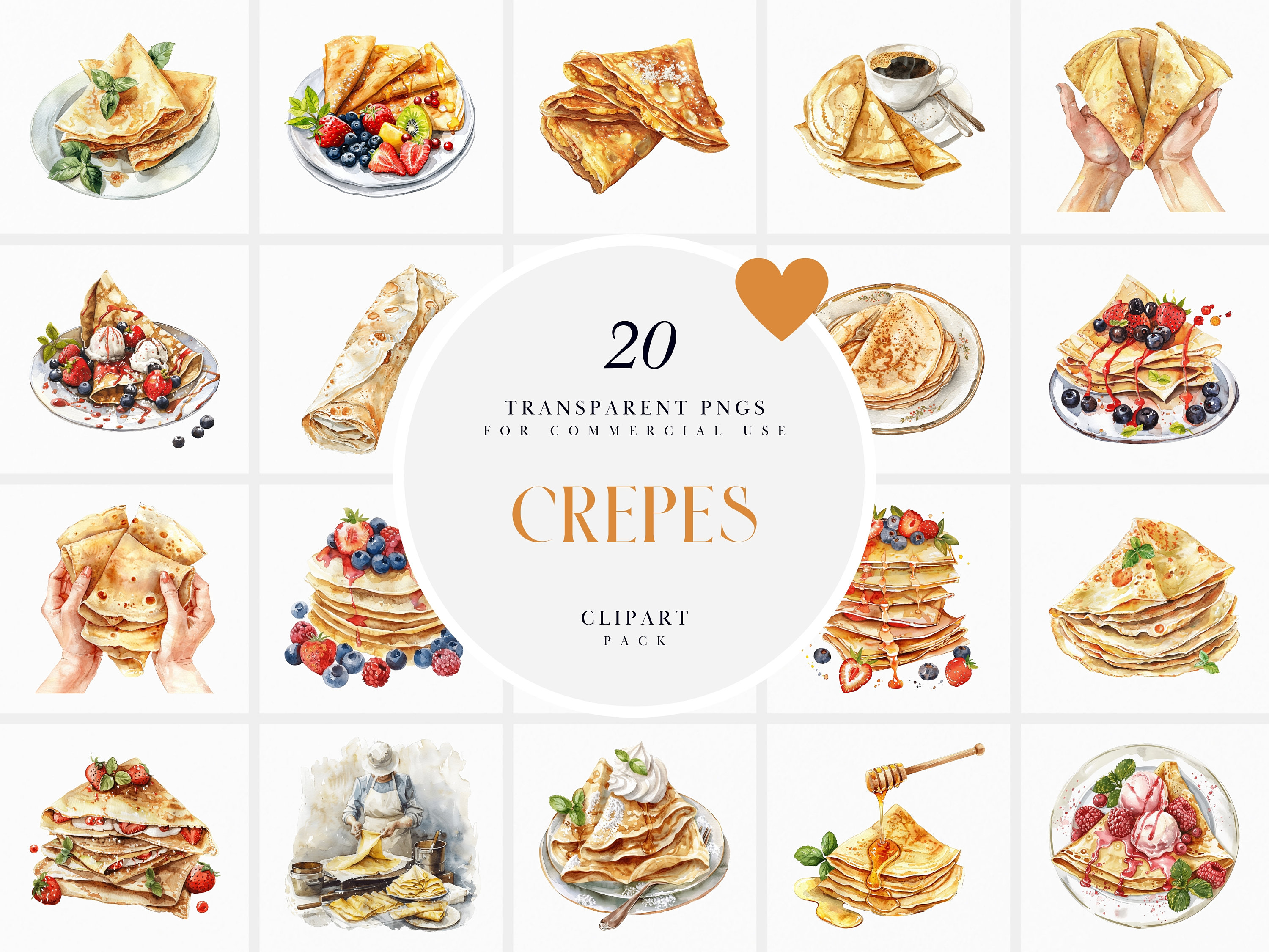 Watercolor Crepes Clipart, Sweet Crepe Dessert With Whipped Cream ...