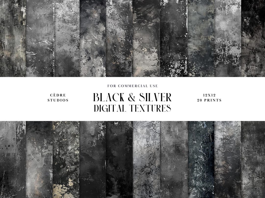 Black and Silver Digital Textures, Black Metallic Silver Digital Papers ...