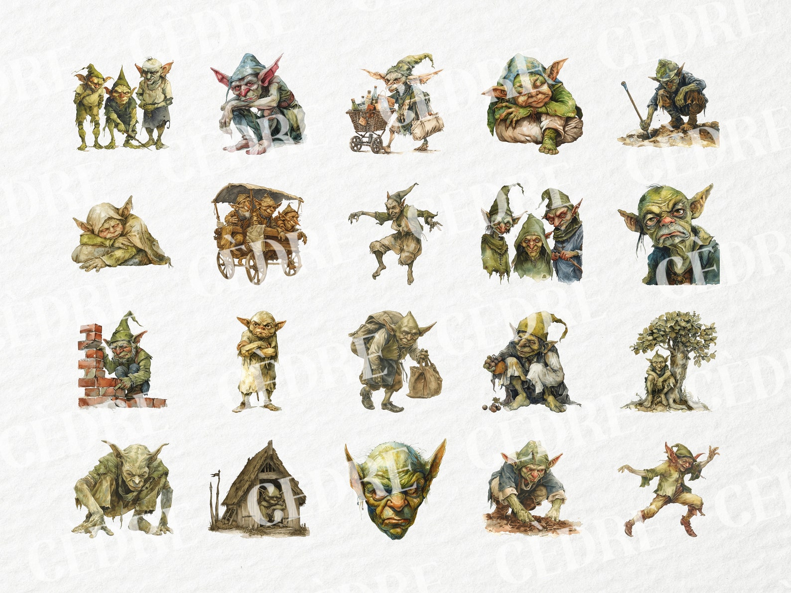 Watercolor Fantasy Goblin Clipart, Magical Goblins Clipart, Fantasy ...