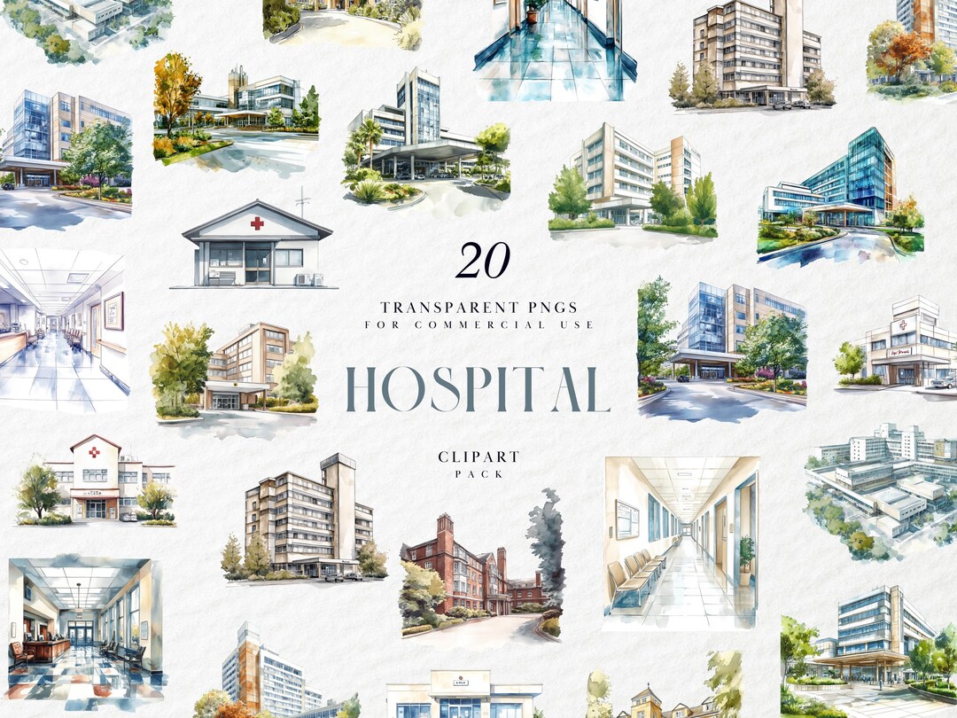 Watercolor Hospital Clipart, Modern Hospital Building, Medical Center ...