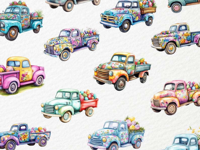 Watercolor Easter Truck Clipart, Pastel Pickup Truck, Classic Farm Work ...