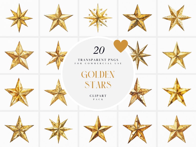 Watercolor Golden Star Clipart, Gold Star Clipart, Brokade Star, Gold Texture, Celestial Stars ...