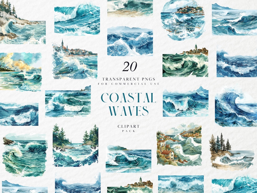 Watercolor Coastal Waves Clipart, Water Wave, Maritime, Nautical, Sea ...