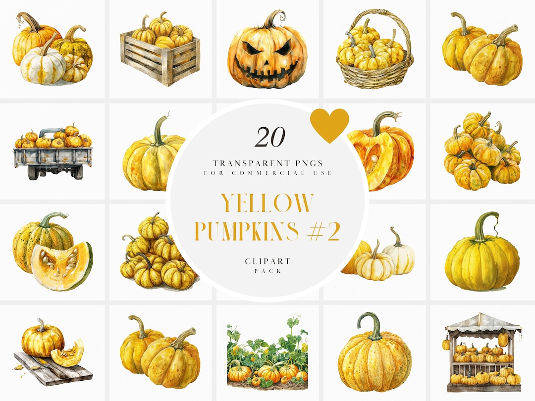 Watercolor Yellow Pumpkin Clipart, Yellow Pumpkins Clipart, Pumpkin ...