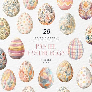 Watercolor Pastel Easter Eggs Clipart, Patterned Eggs, Cute Painted ...