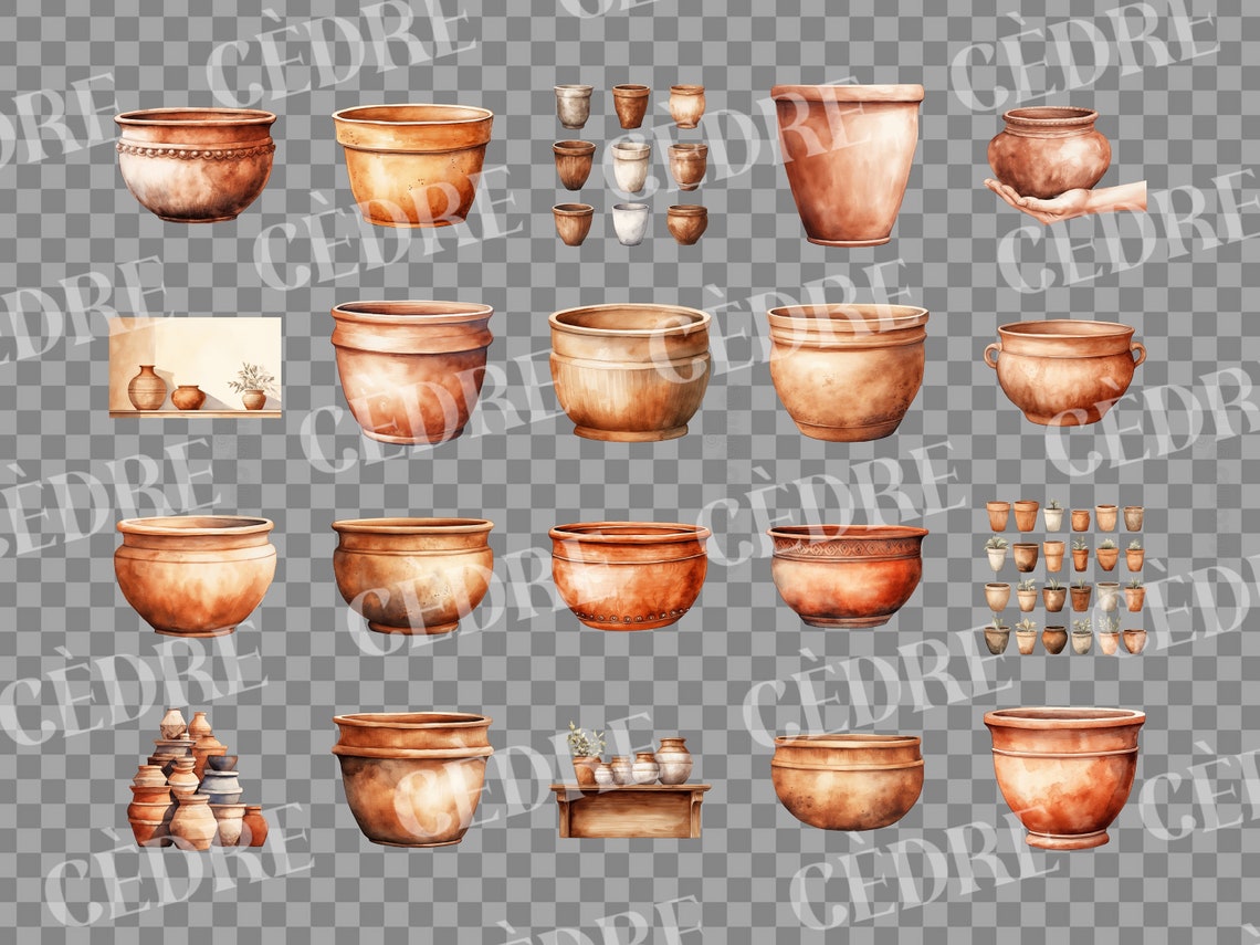 Watercolor Terracotta Pot Clipart, Terracotta Vase Clipart, Hand Thrown ...