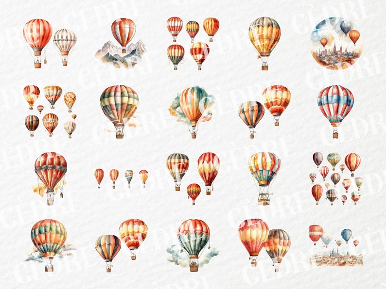 Watercolor Hot Air Balloon Clipart, Hot Air Balloons Clipart, Nursery ...