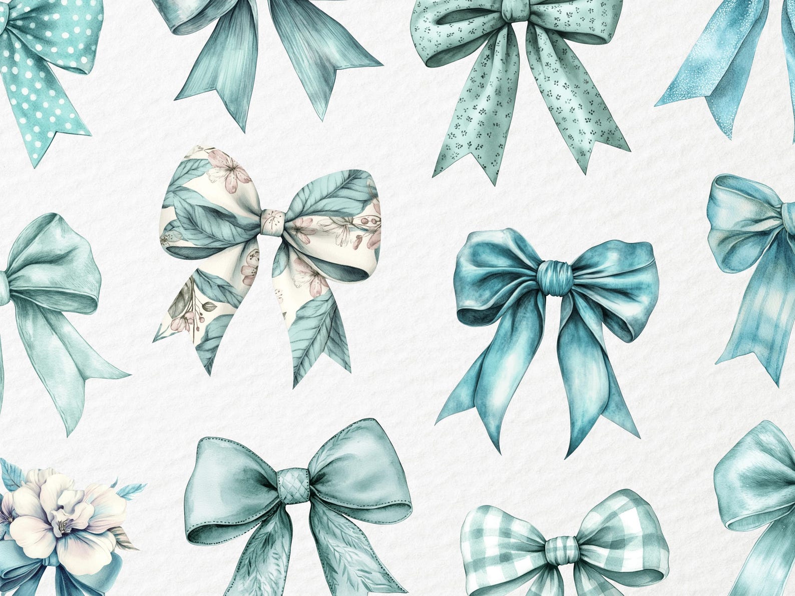 Watercolor Pastel Teal Bow Clipart, Light Teal Bows, Soft Teal Ribbon ...