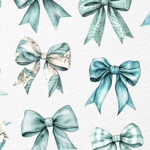 Watercolor Pastel Teal Bow Clipart, Light Teal Bows, Soft Teal Ribbon ...