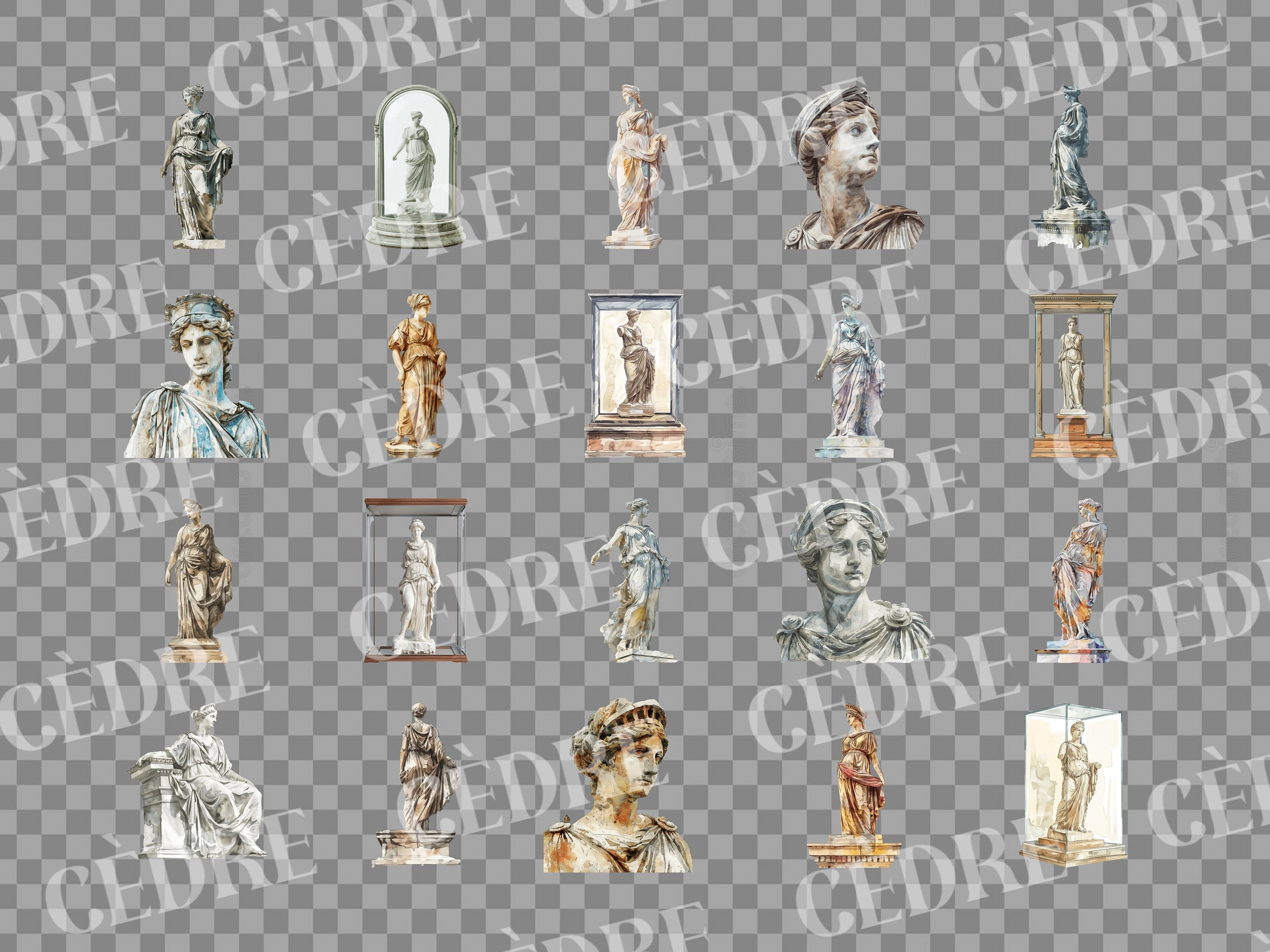 Watercolor Greek Statue Clipart, Female Figure Art, Monumental Marble ...