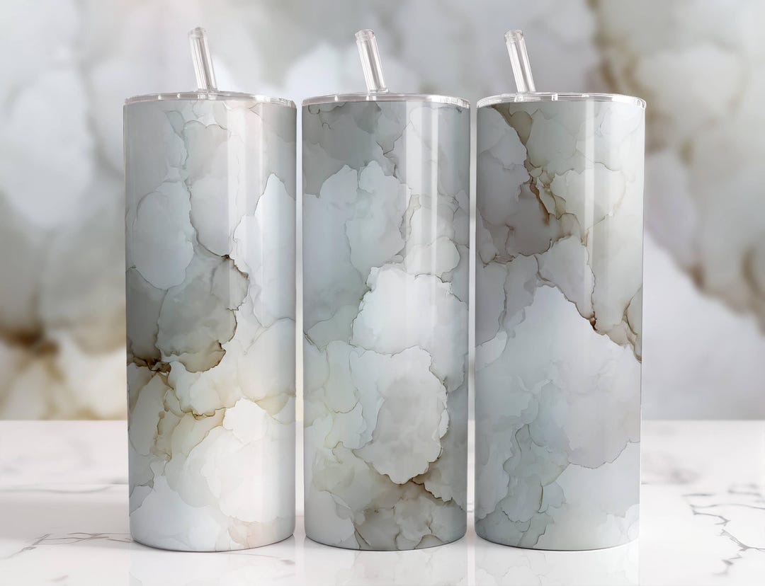 20 Oz Skinny Tumbler Wrap, White Alcohol Ink, Soft Marble, Straight ...