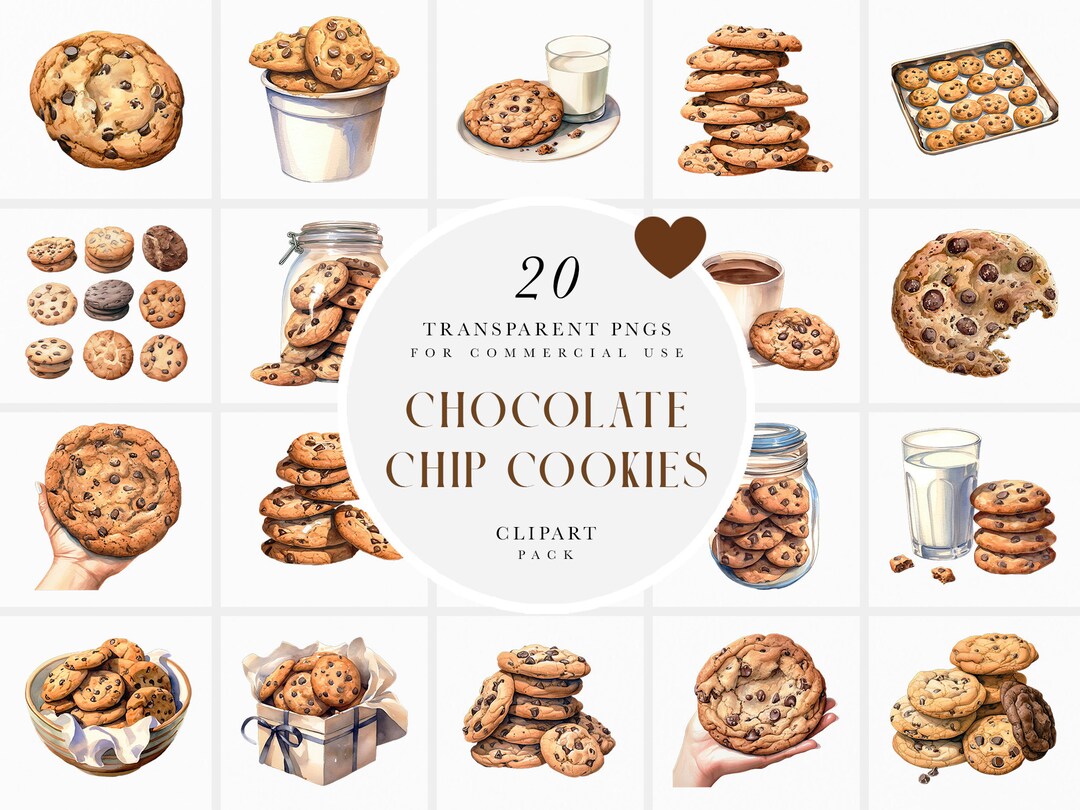 Watercolor Chocolate Chip Cookies Clipart, Chocolate Chip Cookie ...
