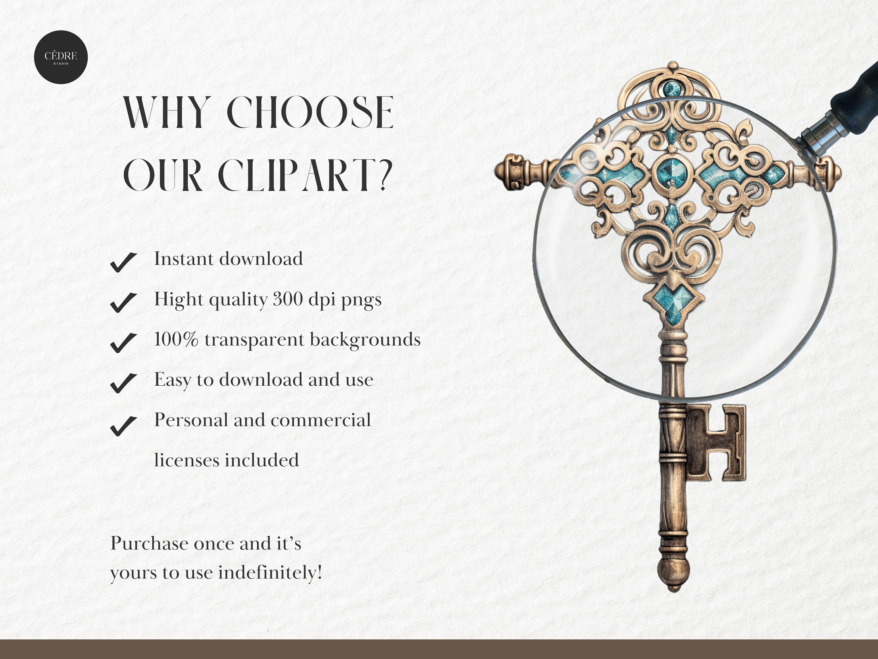 Watercolor Vintage Keys Clipart, Medieval Key Clipart, Rustic Master ...