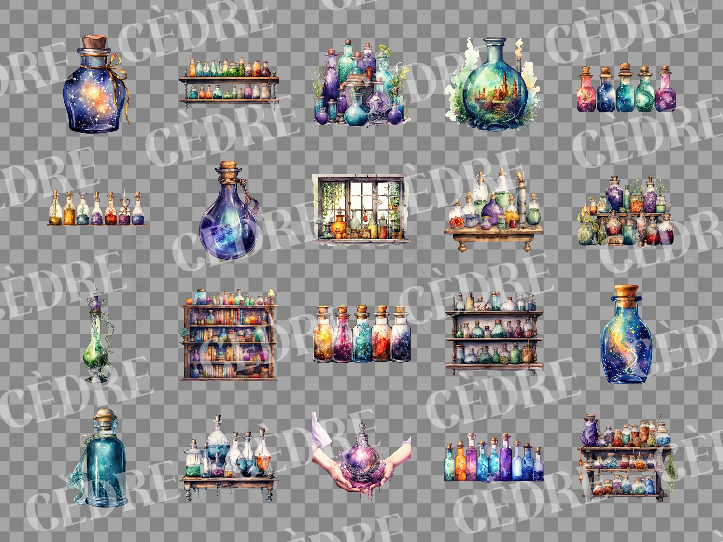 Watercolor Magical Potions Clipart, Fantasy Magic Potions, Whimsical ...