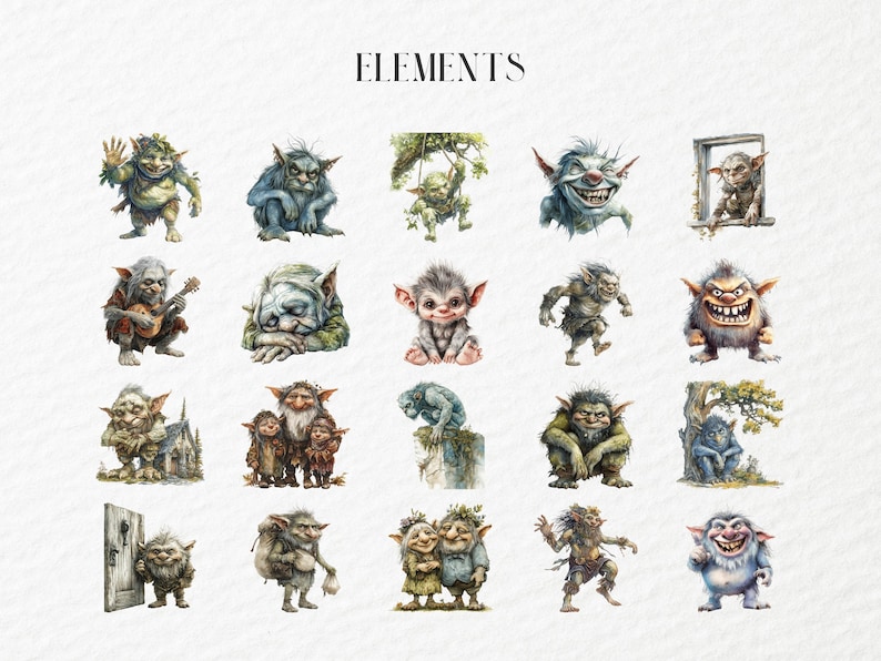 Watercolor Troll Clipart, Scandinavian Fantasy Creature, Fairytale ...