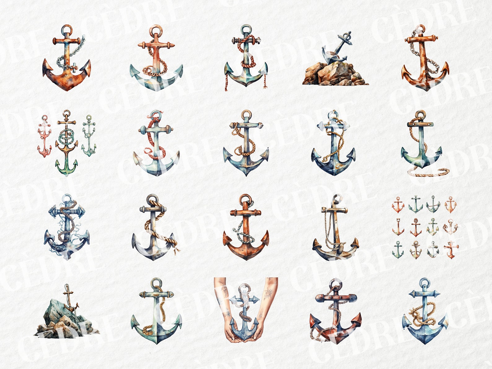 Watercolor Nautical Rustic Anchor Clipart, Maritime Rustic Anchors ...