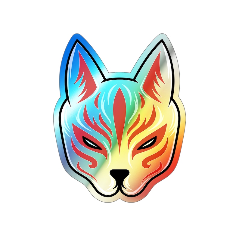 Kitsune Mask Japan Stickers, Holographic Decals, Laptop Decals ...