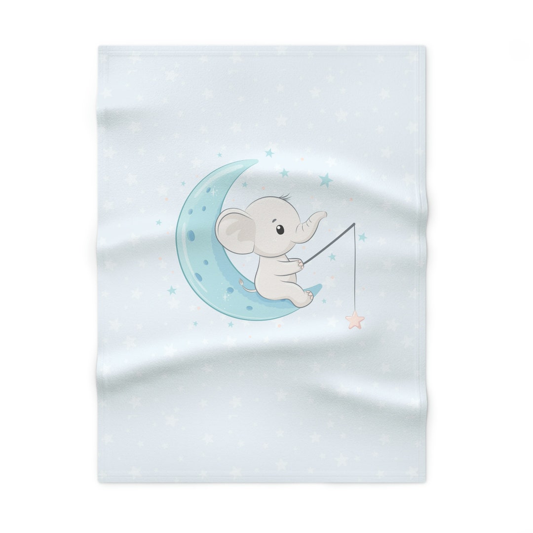 Baby Elephant Fishing on the Moon Soft Fleece Baby Blanket - Etsy