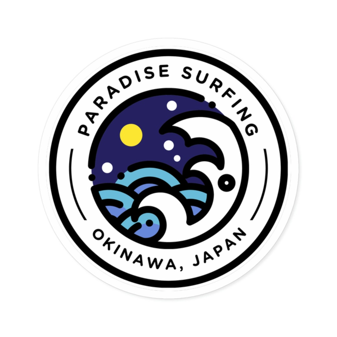 Okinawa Surfing Stickers, Waterproof Round Decals for Laptop, Water ...
