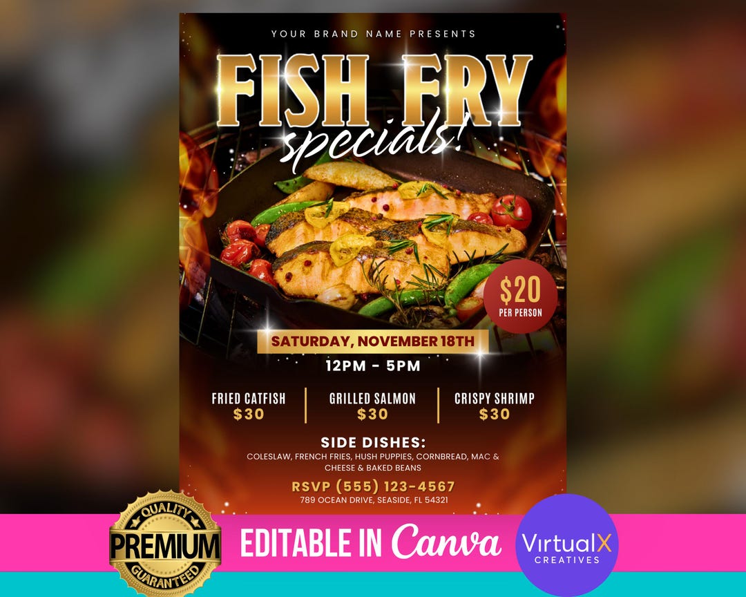 Fish Fry Flyer, Community Event, Restaurant Cookout Flyer, Gold Fish ...