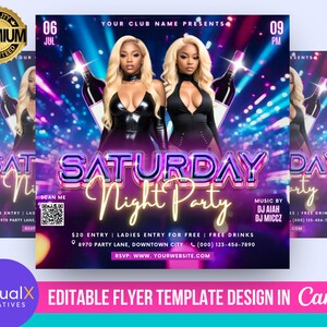 Saturday Night Out Party Flyer, DIY DJ Club Event Party Flyer, All ...