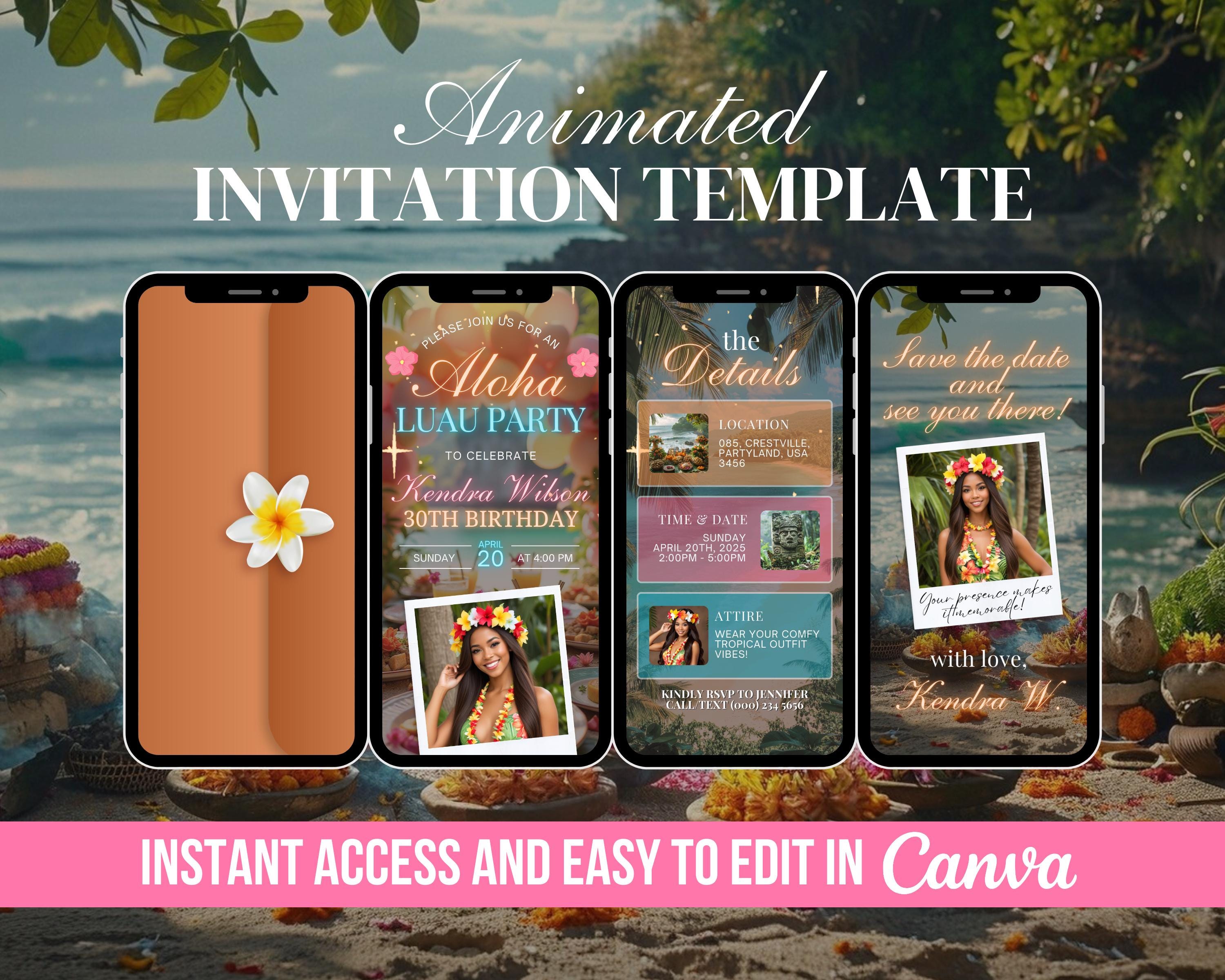 Aloha Luau Birthday Invite, Tropical Party Animated Invitation ...
