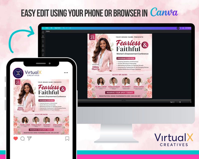 Women's Meeting Conference Flyer, Guest Speaker, Pink Floral Event ...