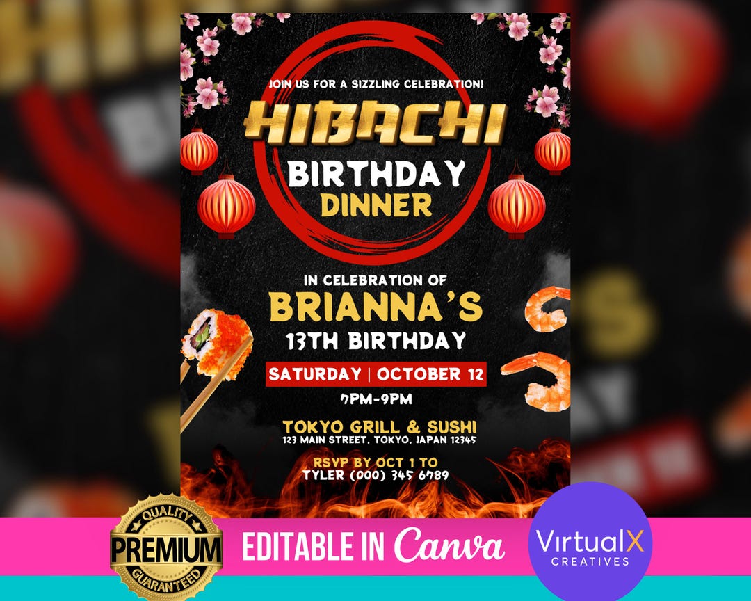Hibachi Birthday Dinner Invitation, Hibachi Dinner Grill Theme Party ...