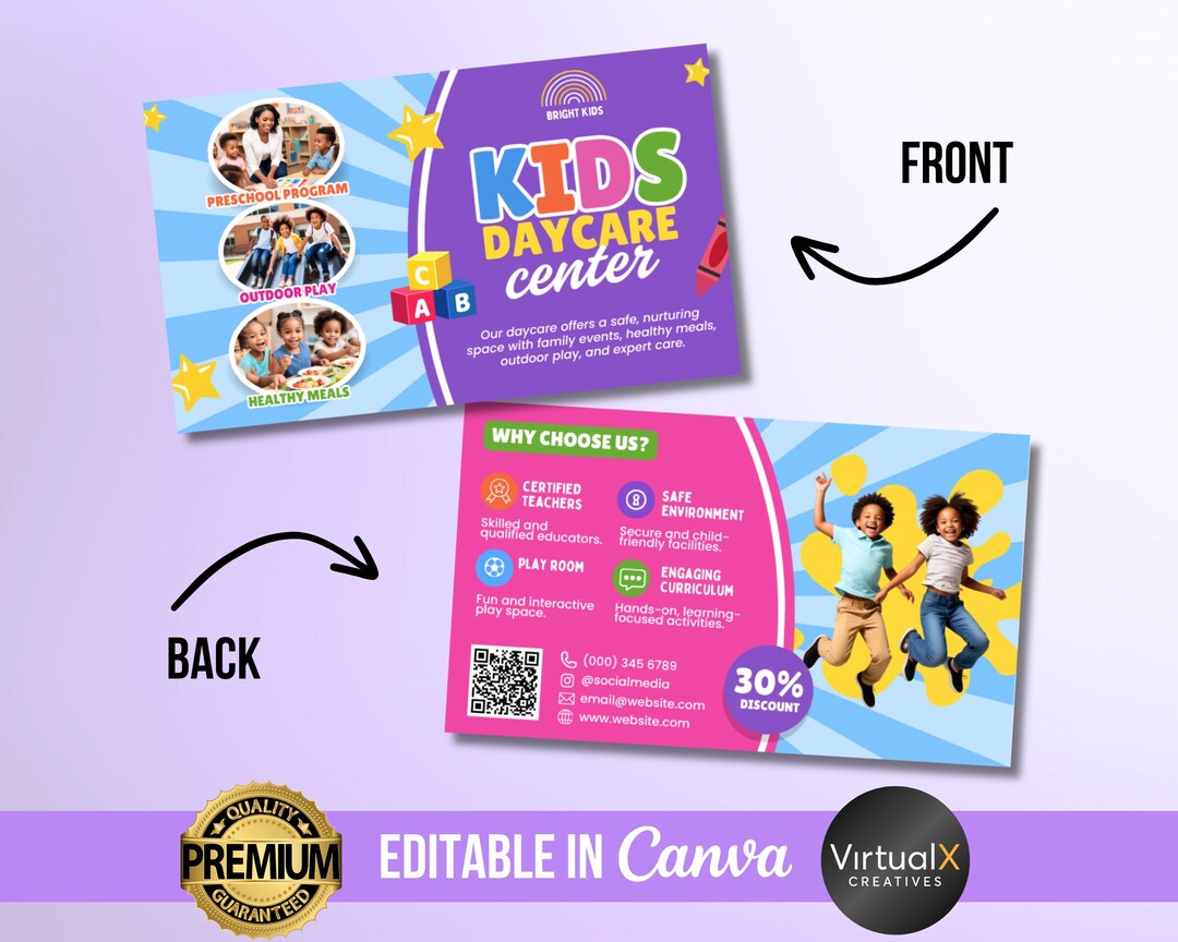 Kids Daycare Business Cards, Child Care Card, Baby Sitter Service ...
