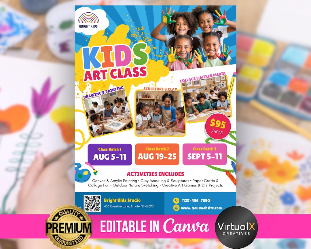 Kids Art Workshop Flyer, Editable Kids Art Class Template, Kids Art ...