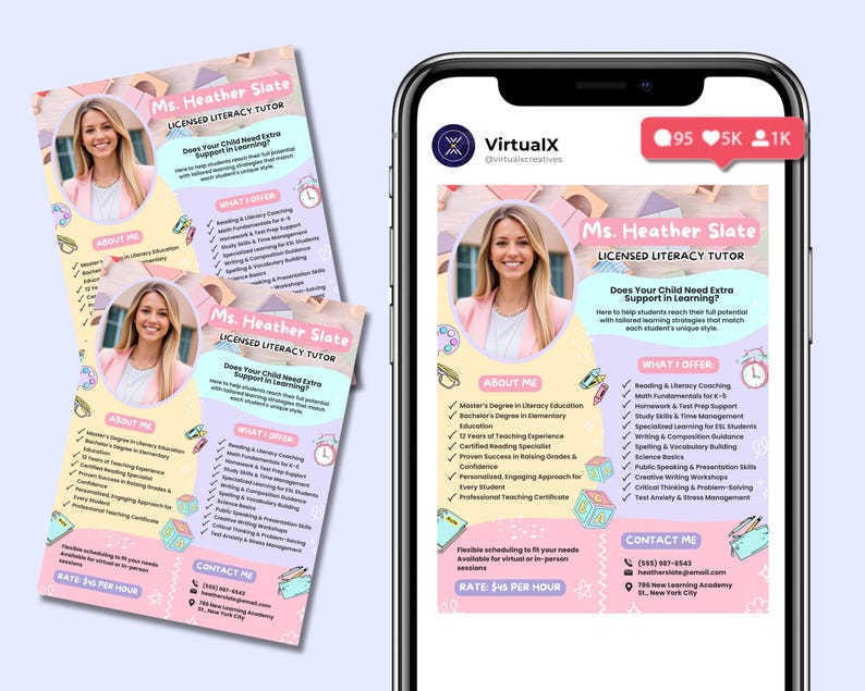 Editable Tutoring Flyer, Elementary Tutor Template, Summer Tutoring ...