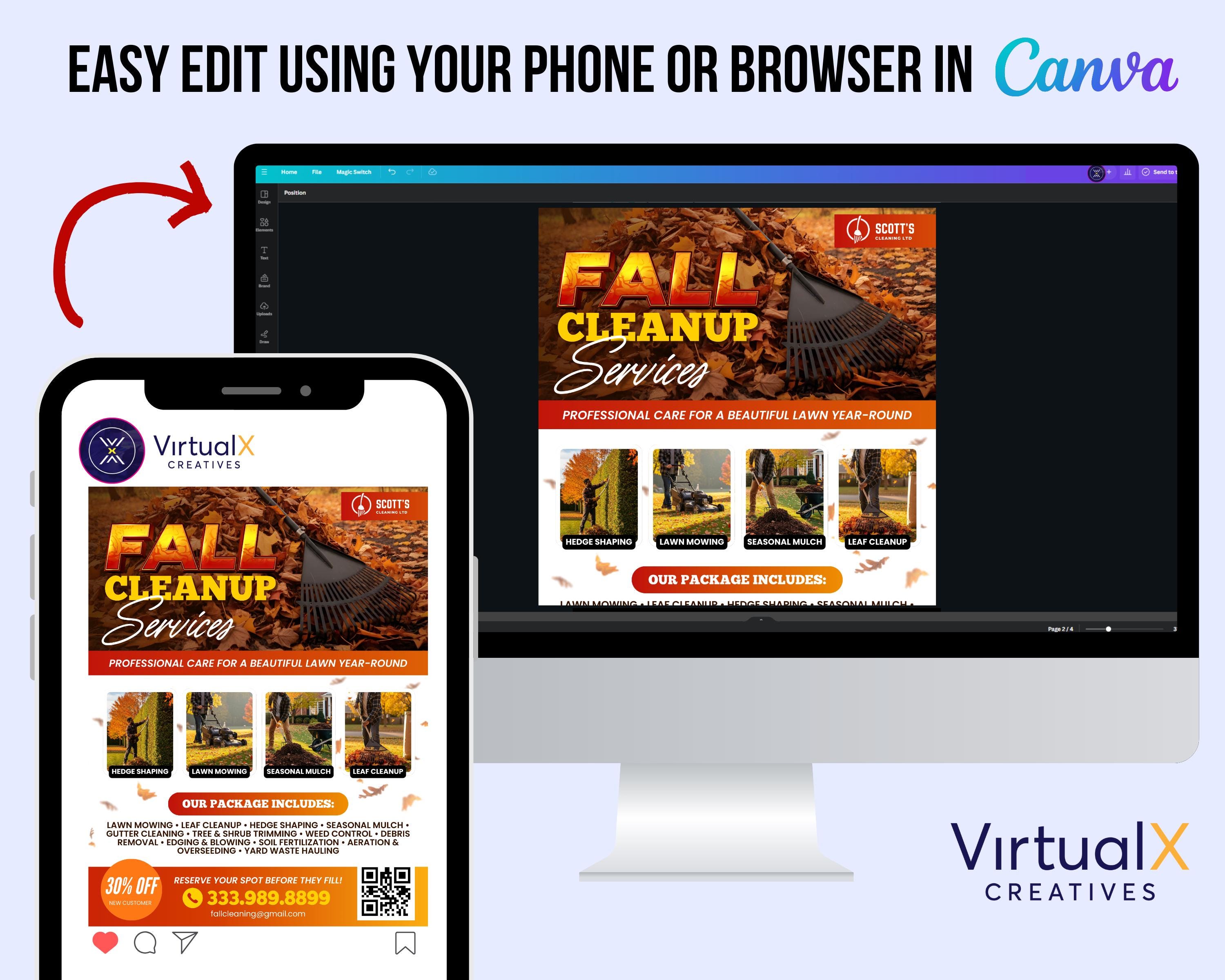 Fall Cleanup Services Flyer Template | Editable Autumn Leaf Removal ...