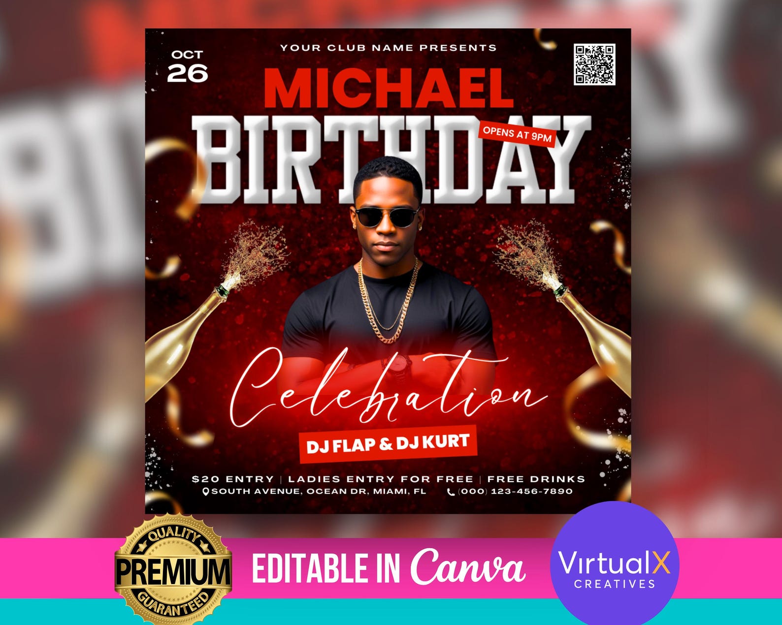 Birthday Night Club Flyer, Club DJ Event Flyer, Bday Party Invite Flyer ...