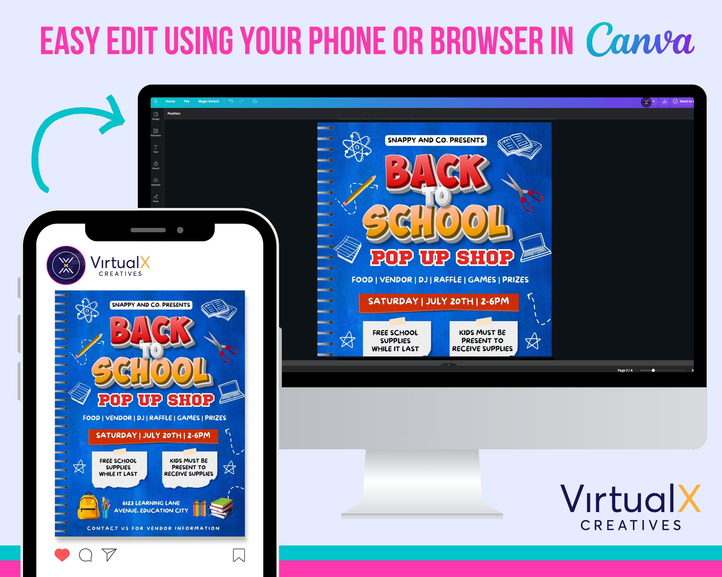 Back to School Pop up Shop, Canva Editable Flyer Template, Community ...