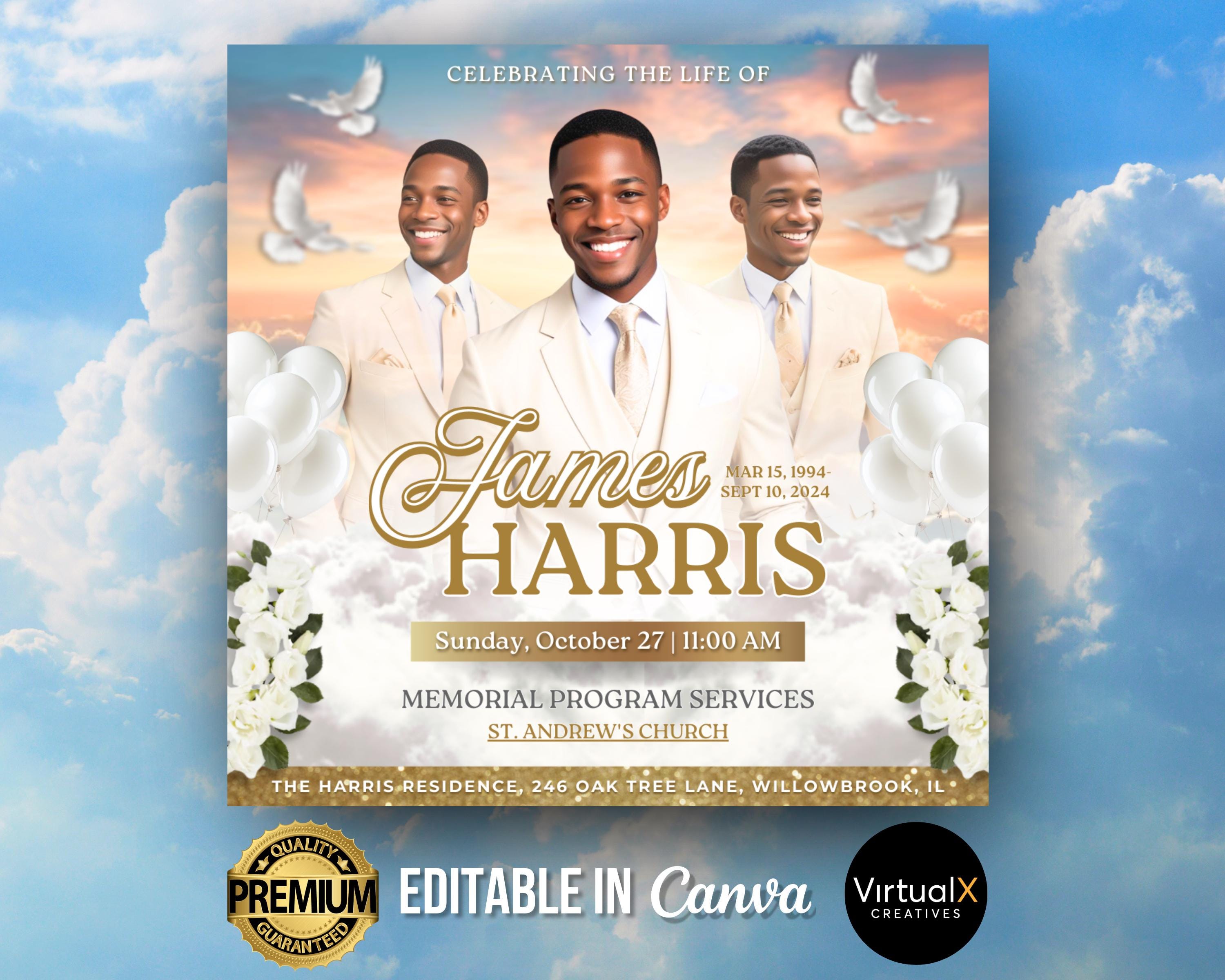 Memorial Funeral Announcement Flyer, Funeral Invites, in Loving Memory ...