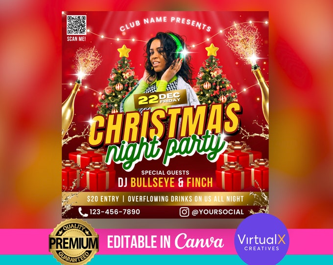 Editable Christmas Night Club Party Flyer Canva Template, Holiday DJ ...