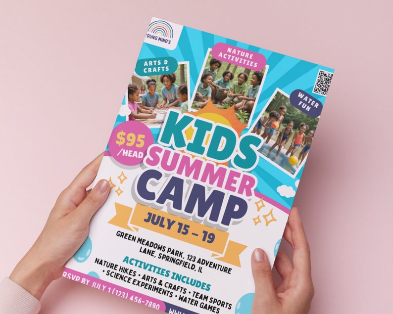 Kids Summer Camp Flyer, Kids Bootcamp Flyer, Kids Summer Workshop, DIY ...