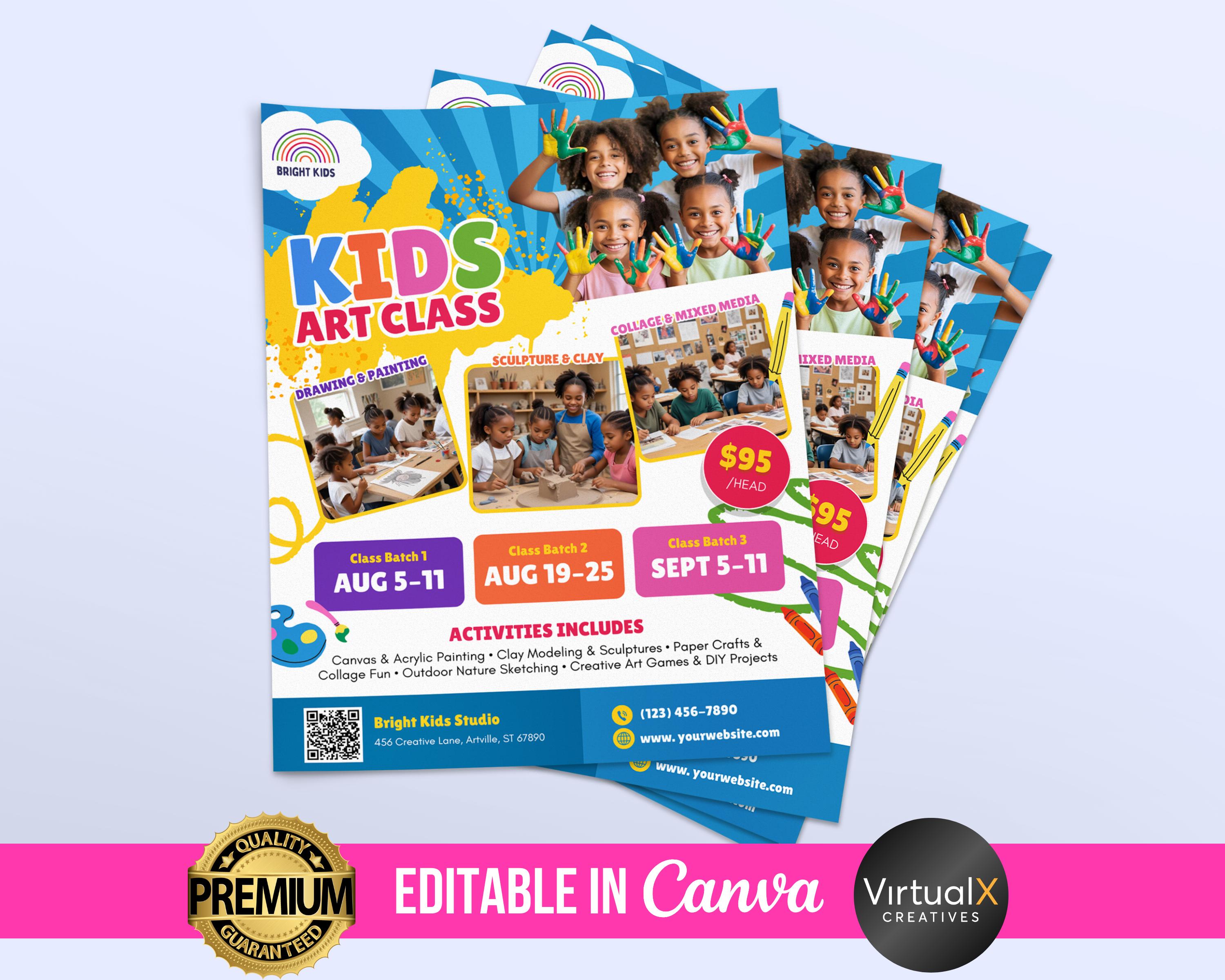 Kids Art Workshop Flyer, Editable Kids Art Class Template, Kids Art ...