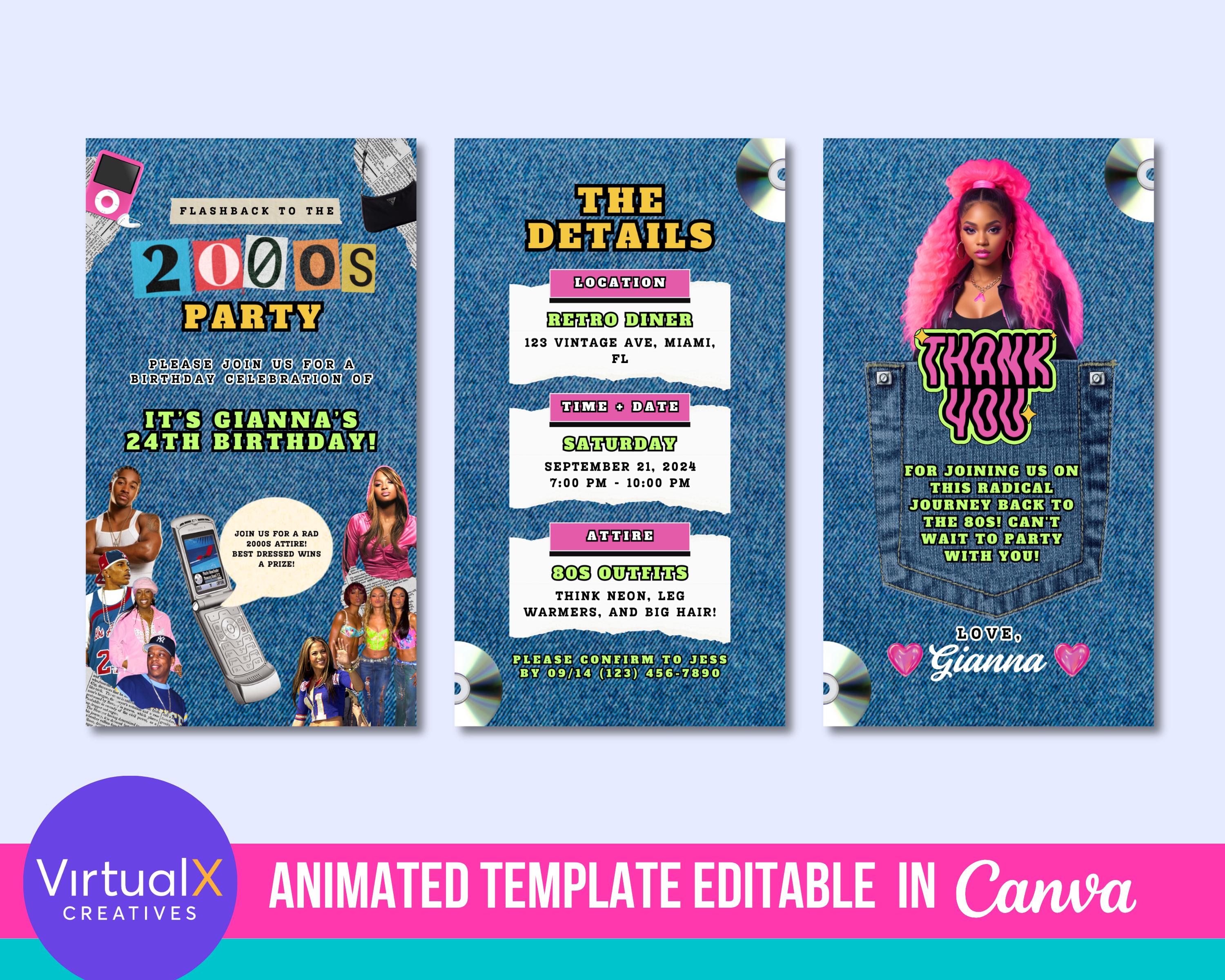 Animated Y2k Birthday Invite, Early 2000s Themed Party Flyer, Premade ...