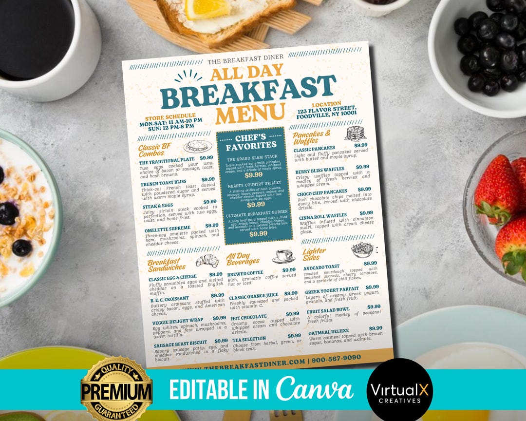 Breakfast Menu Template, Diner Menu Flyer, Food Truck Menu, Editable ...