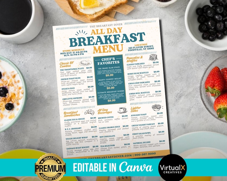 Breakfast Menu Template, Diner Menu Flyer, Food Truck Menu, Editable ...