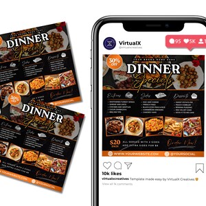 Dinner Sale Flyer, Editable Sunday Deal Special, Restaurant Food Menu ...