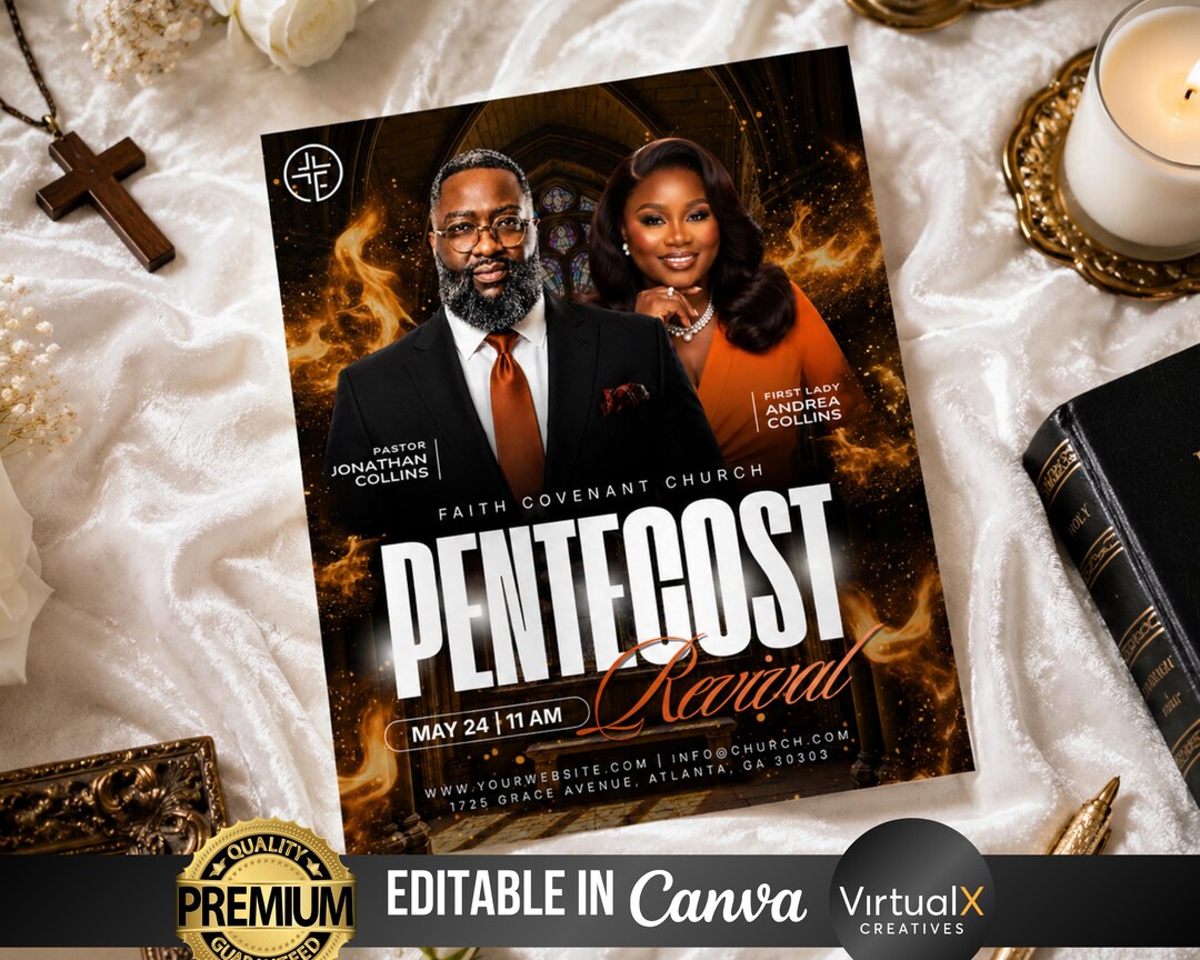 Pentecost Sunday Flyer Template | Holy Spirit Church Service Poster ...