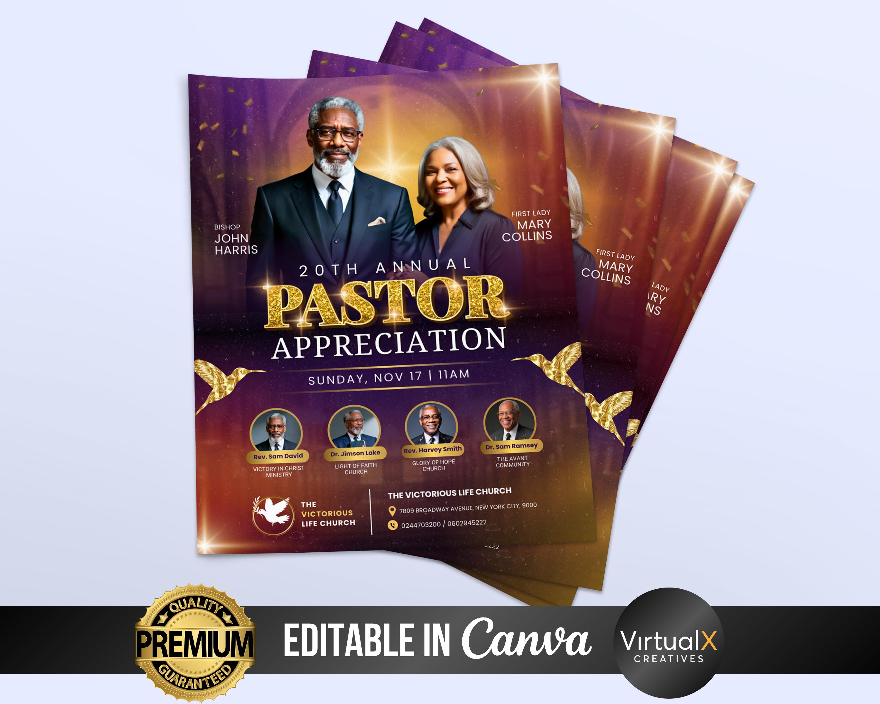 Pastor Appreciation Flyer, Pastoral Anniversary Template, Christian ...